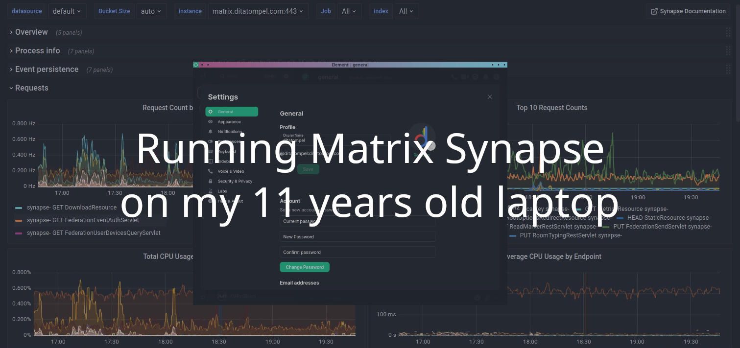 Running Matrix Synapse on my 11 years old laptop - Blog - ditatompel Insights
